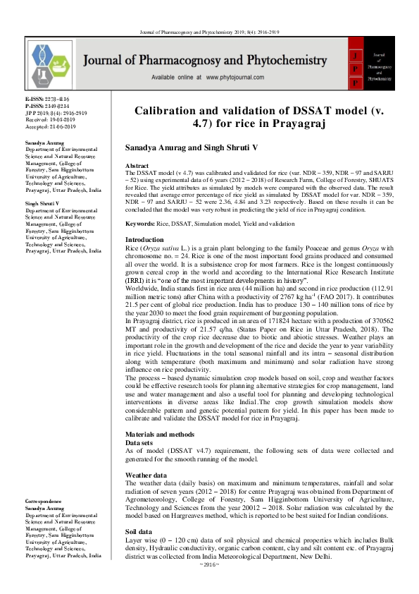 (PDF) Calibration and validation of DSSAT model (v. 4.7) for rice in Prayagraj