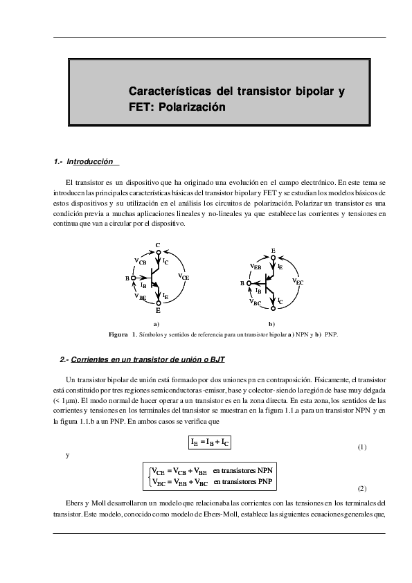(PDF) Características del transistor bipolar y FET: Polarización