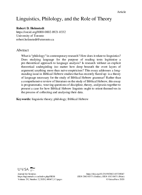 (PDF) Linguistics, Philology, and the Role of Theory