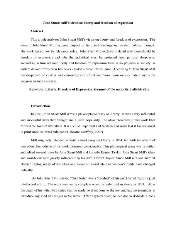 (DOC) John Stuart mill’s views on liberty and freedom of expression