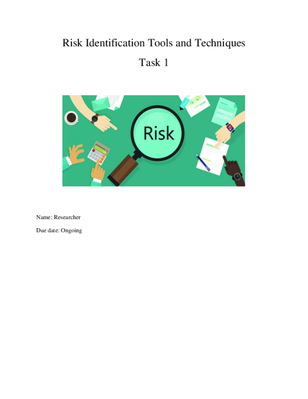 (PDF) Risk Identification Tools and Techniques Task 1