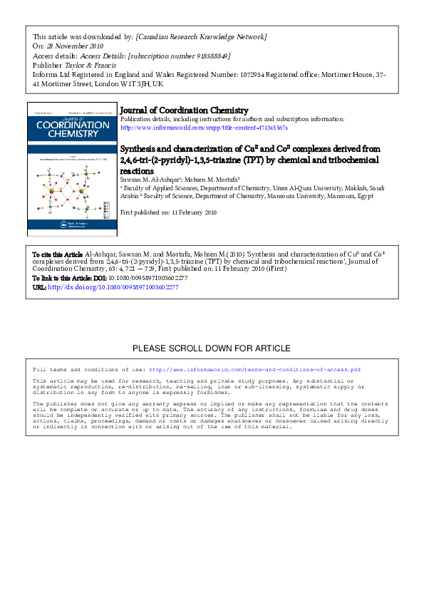 (PDF) Synthesis and characterization of Cu II and Co II complexes ...
