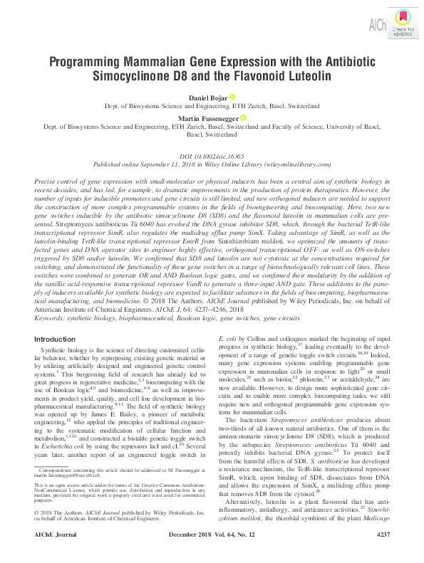 (PDF) Programming Mammalian Gene Expression with the Antibiotic Simocyclinone D8 and the ...