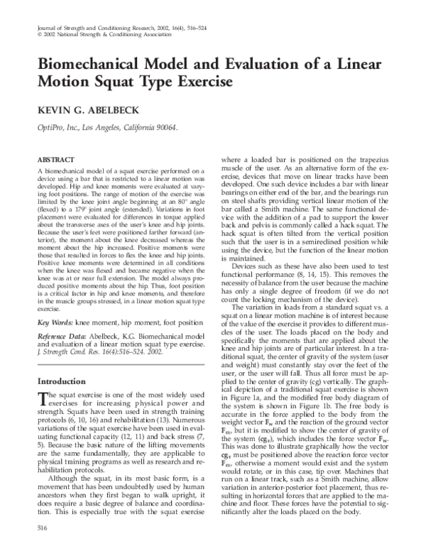 (PDF) Biomechanical Model and Evaluation of a Linear Motion Squat Type ...