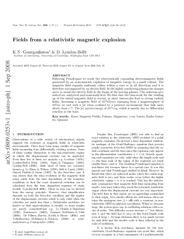 (PDF) Fields from a relativistic magnetic explosion