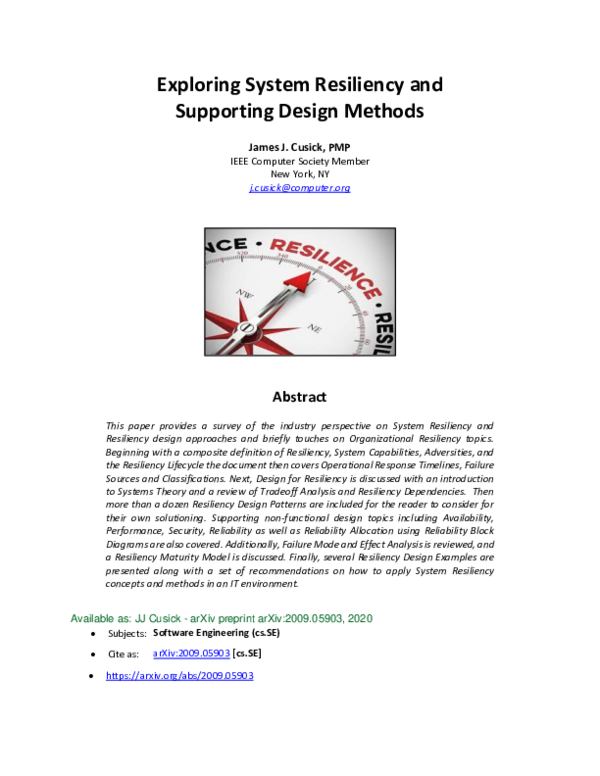 (PDF) Exploring System Resiliency and Supporting Design Methods