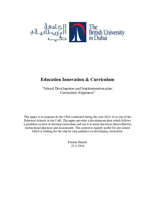 (PDF) Innovation & Curriculum- School Development Plan