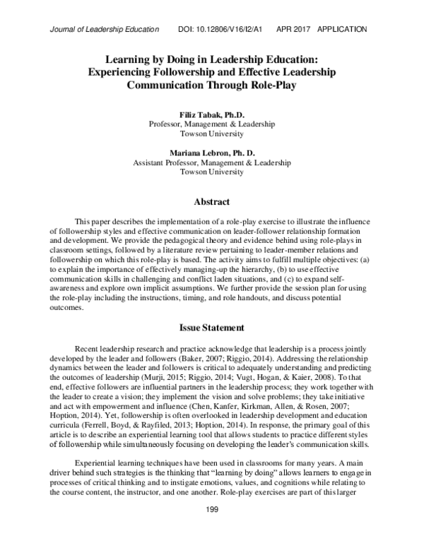 (PDF) Learning by Doing in Leadership Education: Experiencing ...