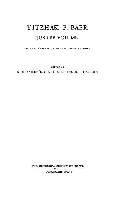 (PDF) *Yitzhak F. Baer Jubilee Volume: On the Occasion of his ...