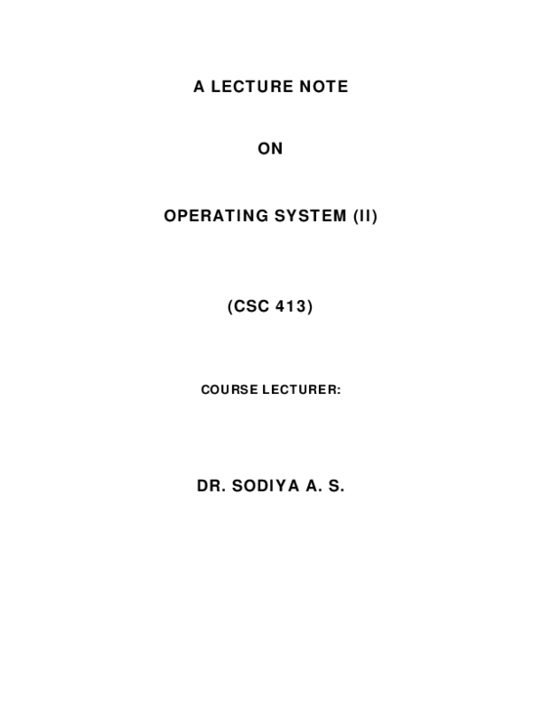 Pdf A Lecture Note On Operating System