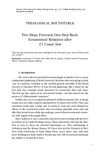 (PDF) Theological Roundtable Article.PDF Ecumenical Relations after Ut ...