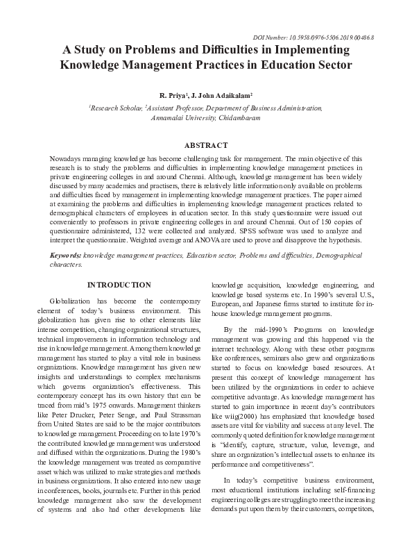 (PDF) A Study on Problems and Difficulties in Implementing Knowledge ...