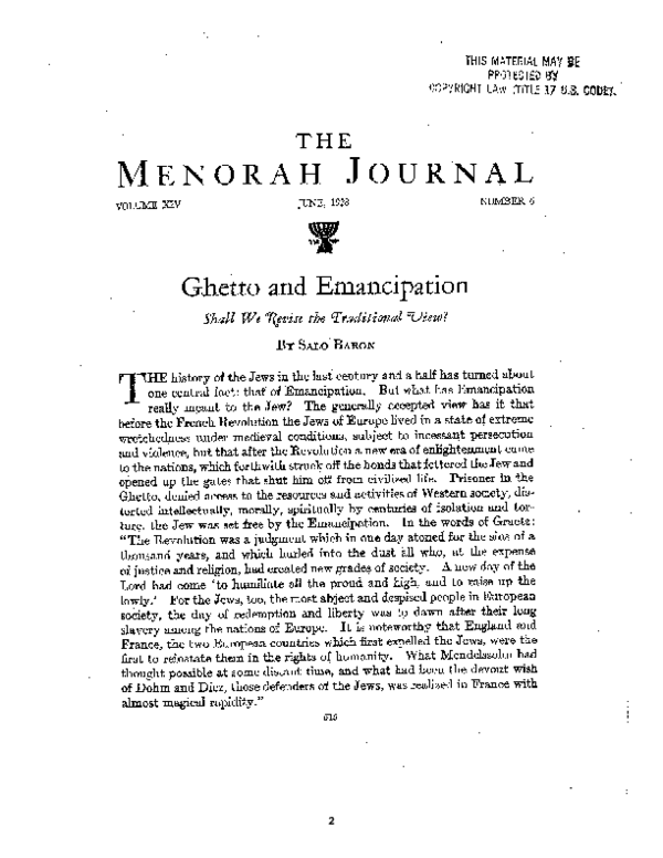 (PDF) Salo W. Baron, “Ghetto and Emancipation: Shall We Revise the ...