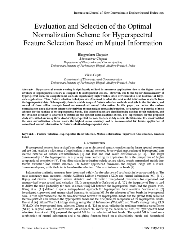 (PDF) Evaluation and Selection of the Optimal Normalization Scheme for Hyperspectral Feature ...