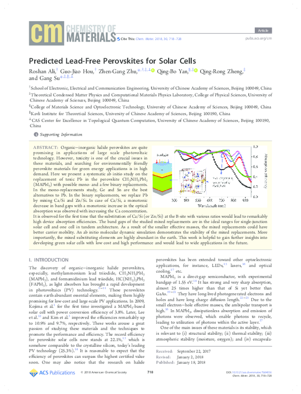 (PDF) Predicted Lead-Free Perovskites for Solar Cells