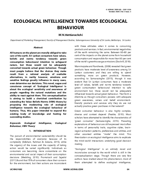 (PDF) ECOLOGICAL INTELLIGENCE TOWARDS ECOLOGICAL BEHAVIOUR