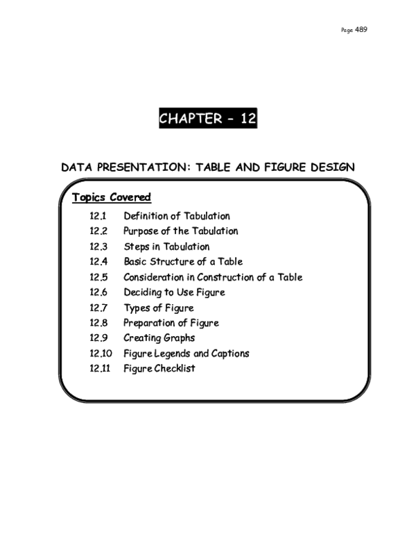 (PDF) CHAPTER -12 DATA PRESENTATION: TABLE AND FIGURE DESIGN Topics Covered