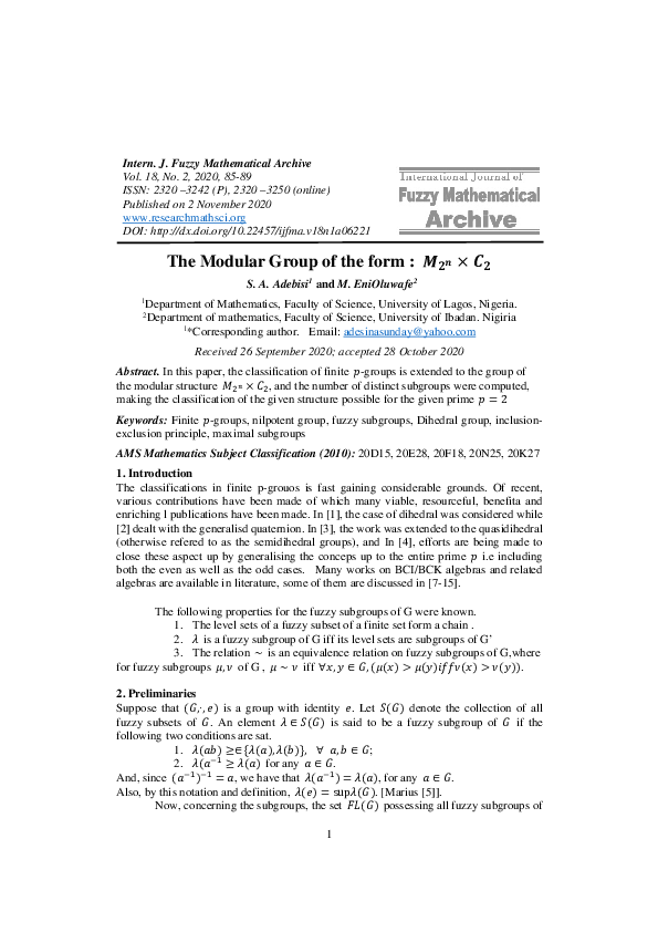 (PDF) The Modular Group of the form