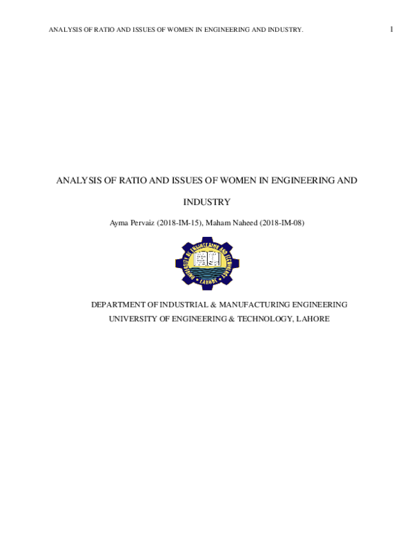 (PDF) ANALYSIS OF RATIO AND ISSUES OF WOMEN IN ENGINEERING AND INDUSTRY.