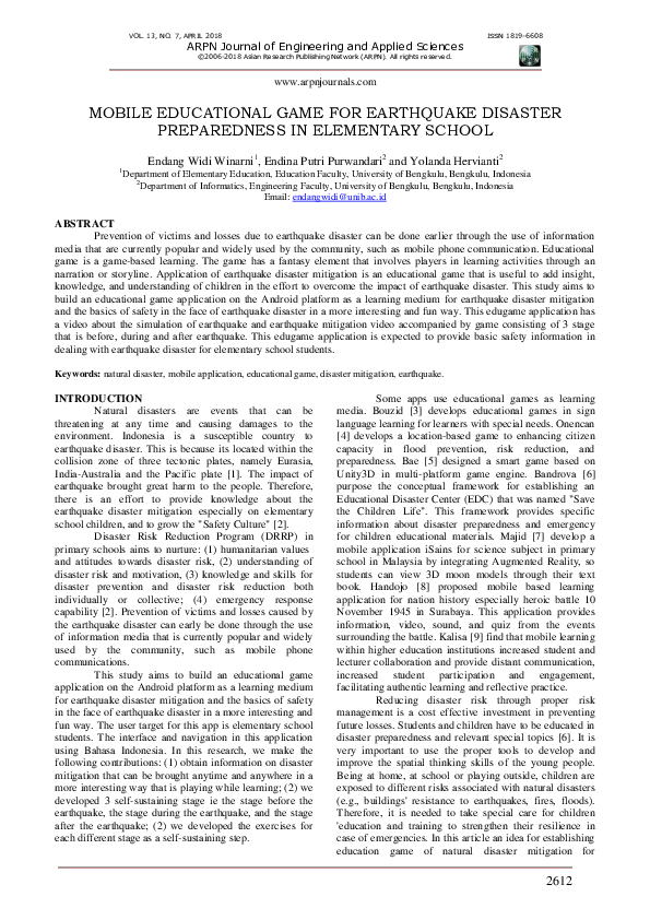 (PDF) MOBILE EDUCATIONAL GAME FOR EARTHQUAKE DISASTER PREPAREDNESS IN ...