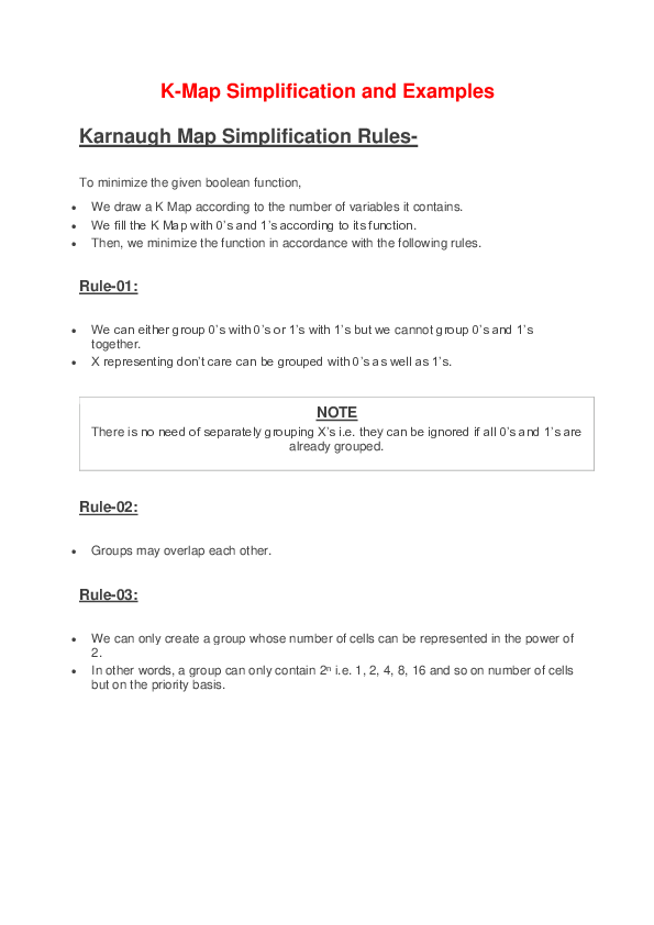 (PDF) K-Map Simplification and Examples Karnaugh Map Simplification Rules