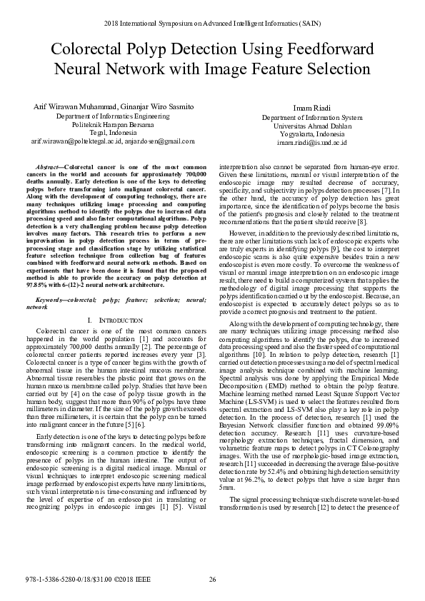 Pdf Colorectal Polyp Detection Using Feedforward Neural Network With Image Feature Selection