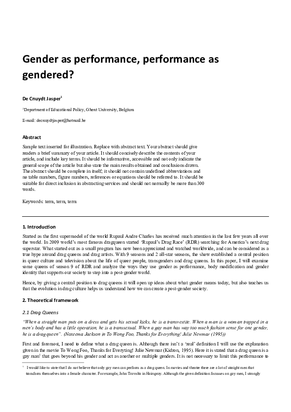 (DOC) Gender as performance, performance as gendered