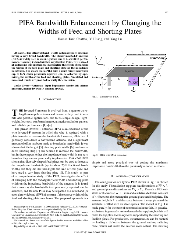 (PDF) PIFA Bandwidth Enhancement by Changing the Widths of Feed and ...