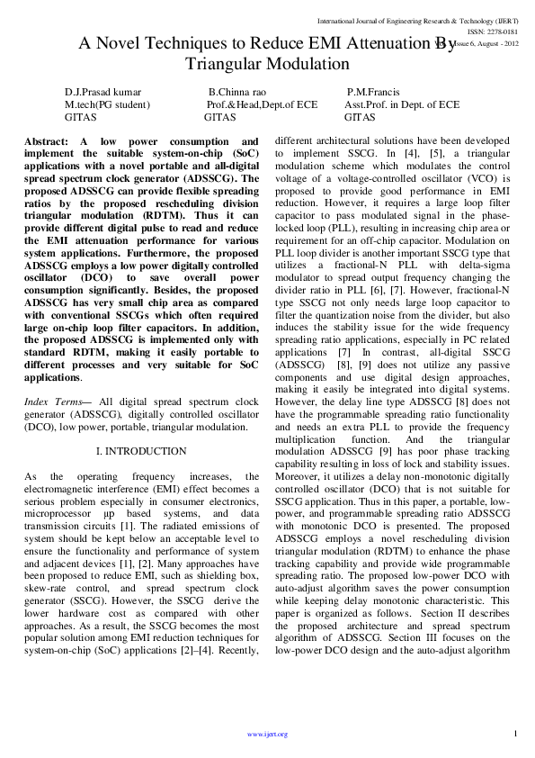 (PDF) A Novel Techniques to Reduce EMI Attenuation By Triangular Modulation