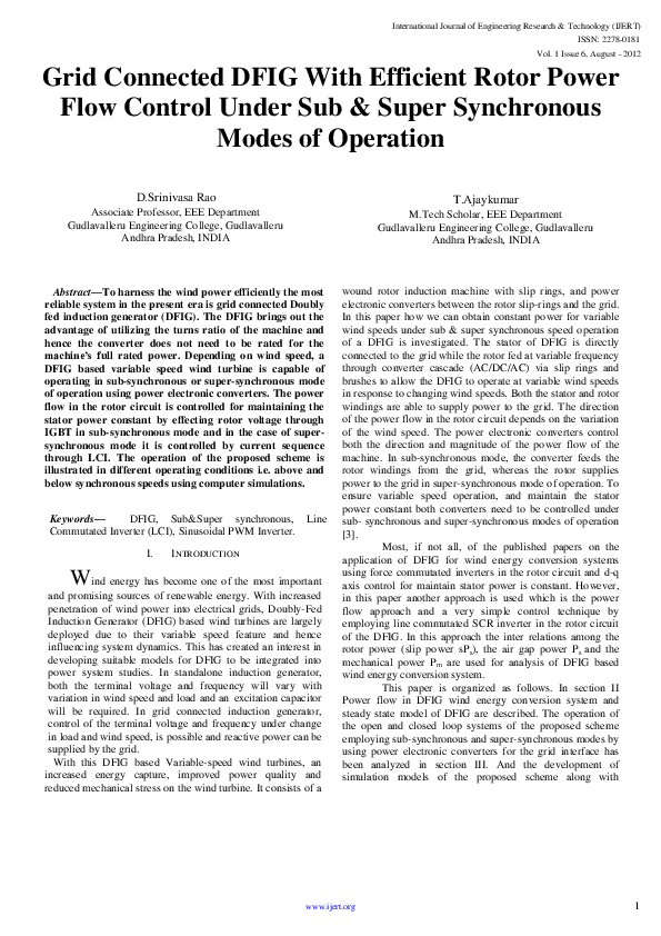 (PDF) IJERT-Grid Connected DFIG With Efficient Rotor Power Flow Control Under Sub & Super ...