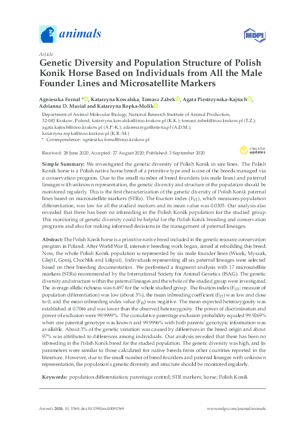 (PDF) Genetic Diversity and Population Structure of Polish Konik Horse ...