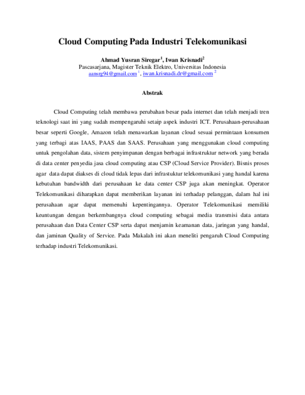 (PDF) Cloud Computing Pada Industri Telekomunikasi