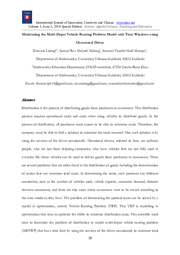 Pdf Modulating The Multi Depot Vehicle Routing Problem Model With