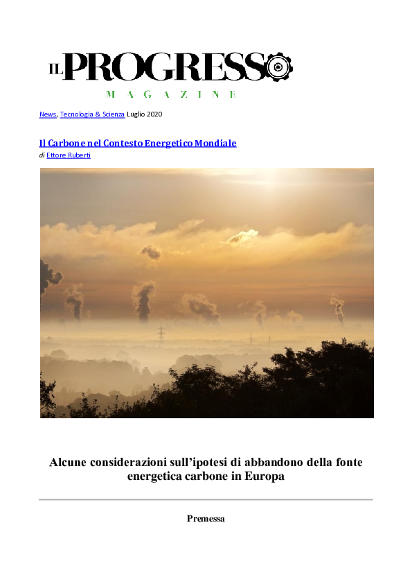 (PDF) Il Carbone nel Contesto Energetico Mondiale Alcune considerazioni ...