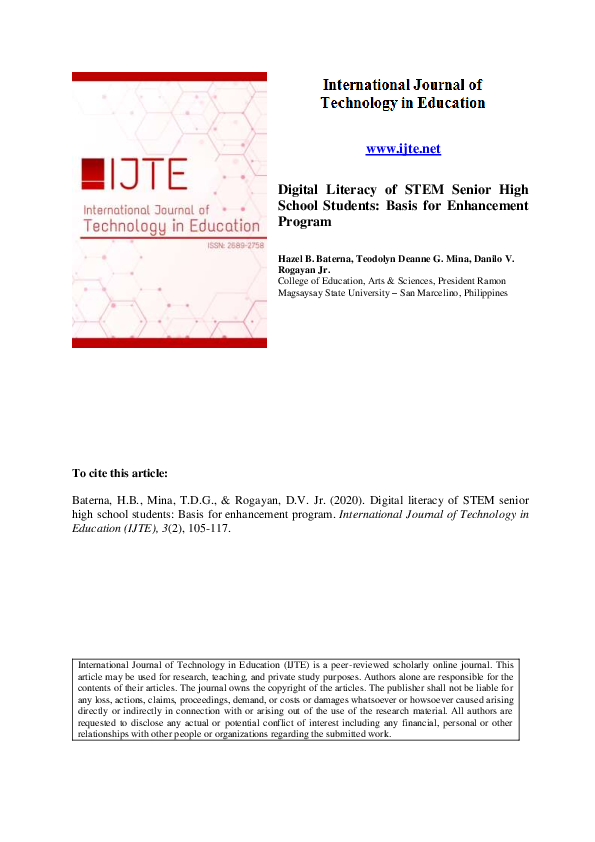 (PDF) Digital Literacy of STEM Senior High School Students: Basis for ...