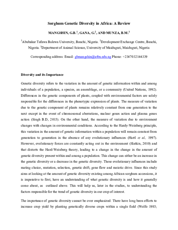 Pdf Genetic Variability Heritability And Genetic Advance In Sorghum