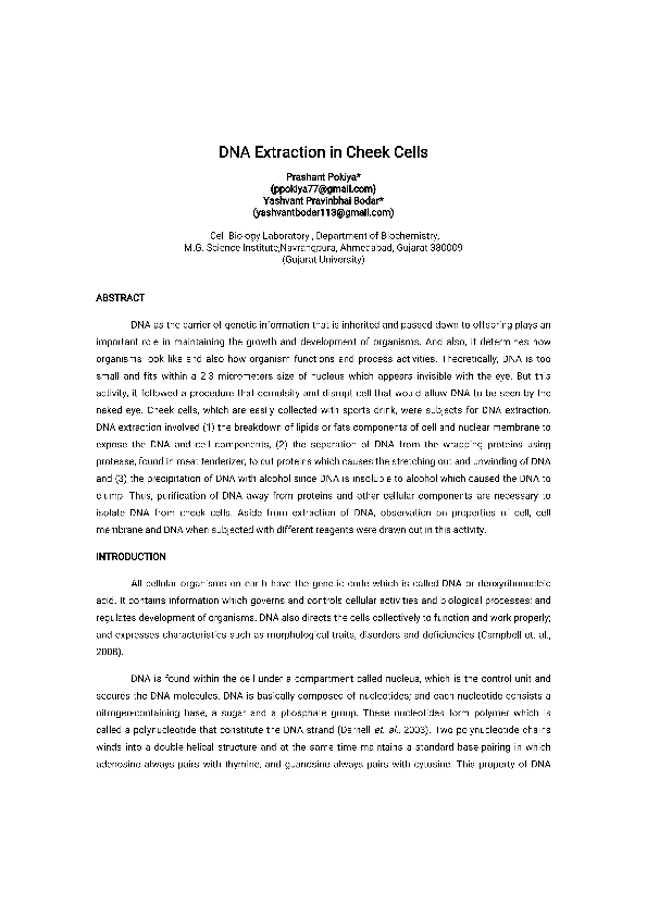 (PDF) DNA Extraction in Cheek Cells