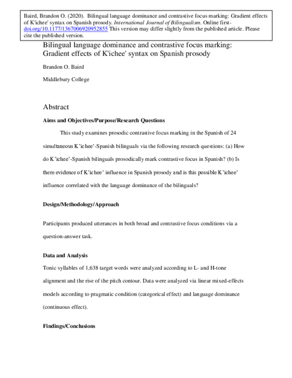(PDF) Bilingual language dominance and contrastive focus marking ...
