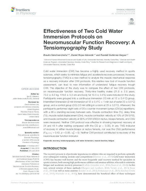 (PDF) Comparing Cold Water Immersion Methods for Muscle Recovery