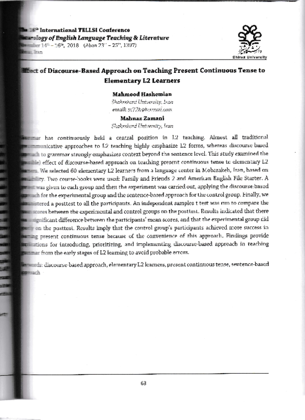 (PDF) Effect of Discourse-Based Approach on Teaching Present Continuous Tense to Elementary L2 ...
