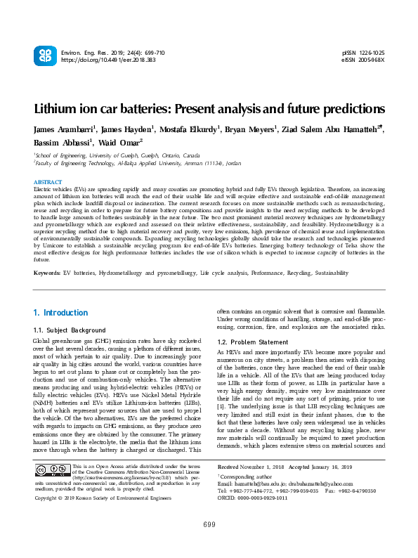 (PDF) Lithium ion car batteries: Present analysis and future predictions