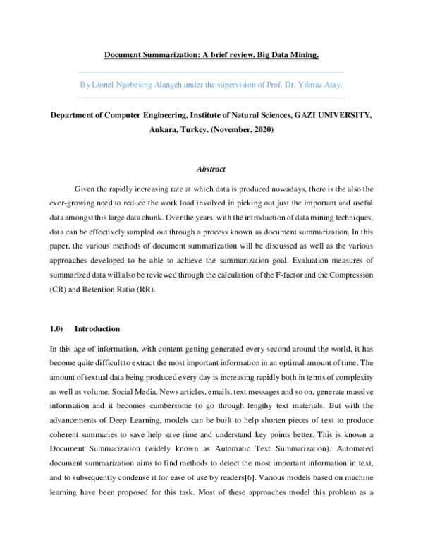 (PDF) Document Summarization: A brief review. Big Data Mining