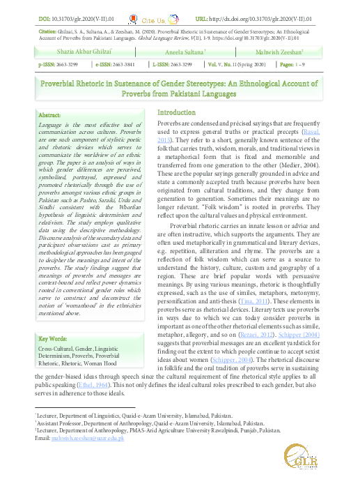 (PDF) Proverbial Rhetoric in Sustenance of Gender Stereotypes: An ...