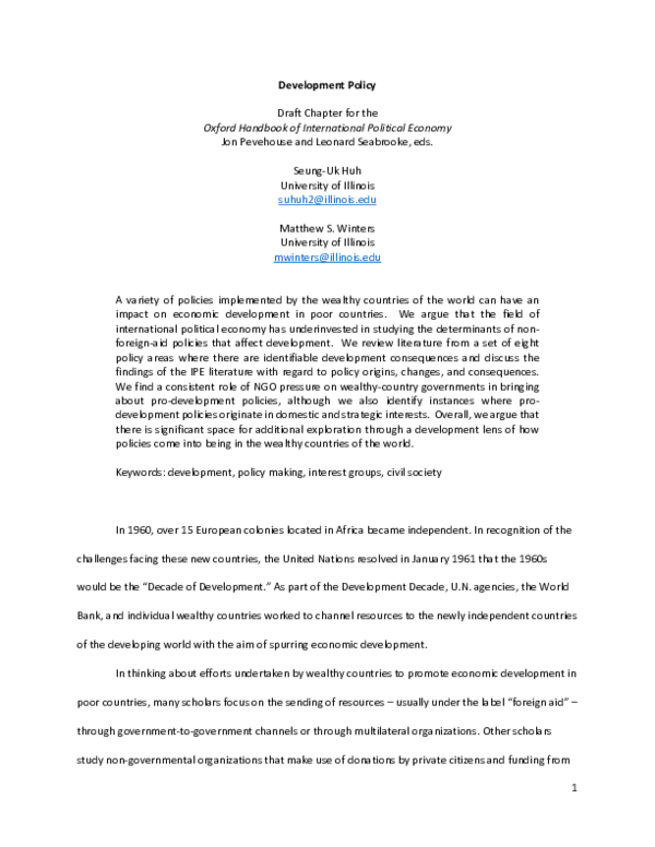 (PDF) Development Policy