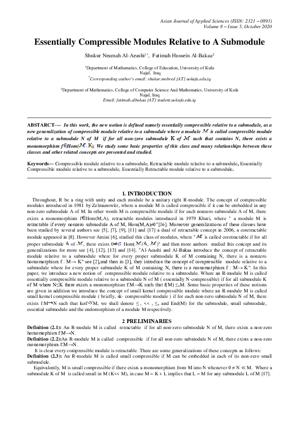 (PDF) Essentially Compressible Modules Relative to A Submodule