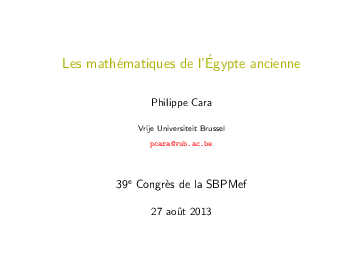 (PDF) Les mathématiques de l'Égypte ancienne