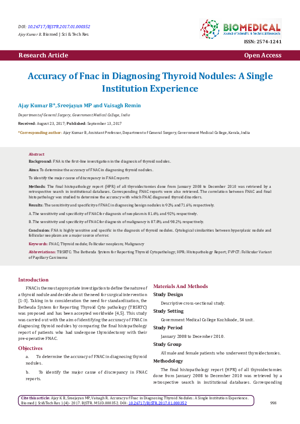 (PDF) Accuracy of Fnac in Diagnosing Thyroid Nodules: A Single ...