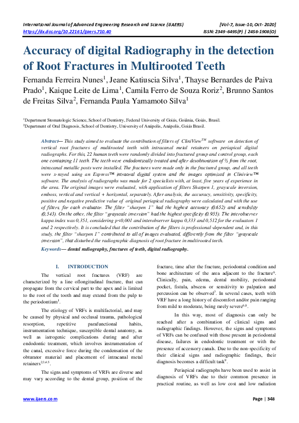 (PDF) Accuracy of digital Radiography in the detection of Root ...