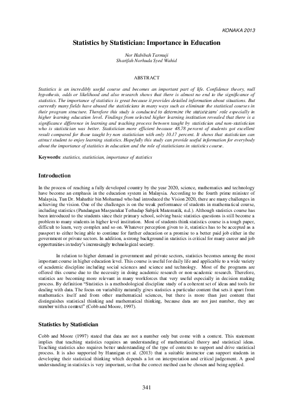 (PDF) Statistics by Statistician: Importance in Education
