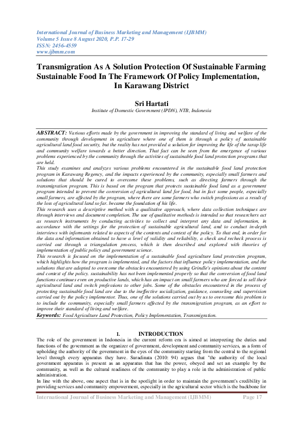 Transmigration As A Solution Protection Of Sustainable Farming ...